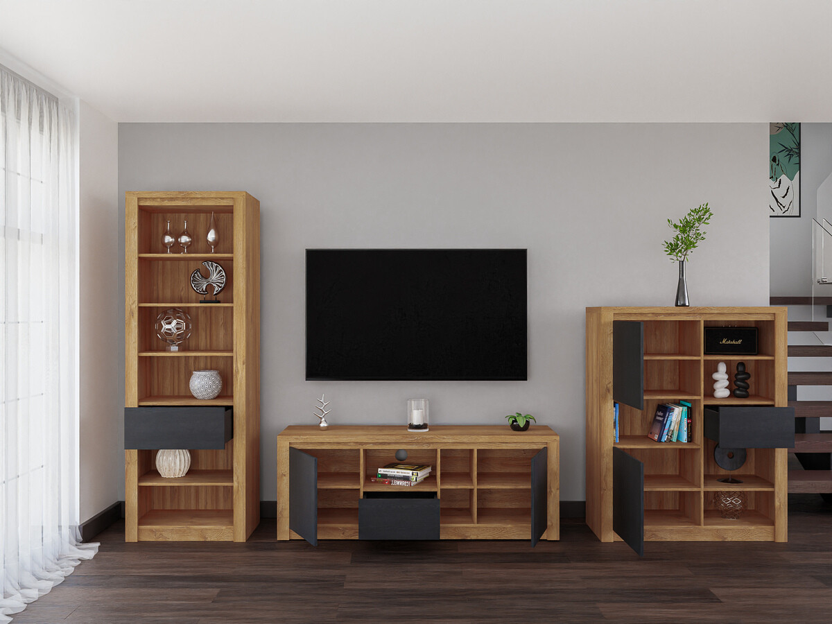 Wohnzimmer-Sets Boston DB116 (Eichenholzoptik schwarz + Eichenholzoptik ...