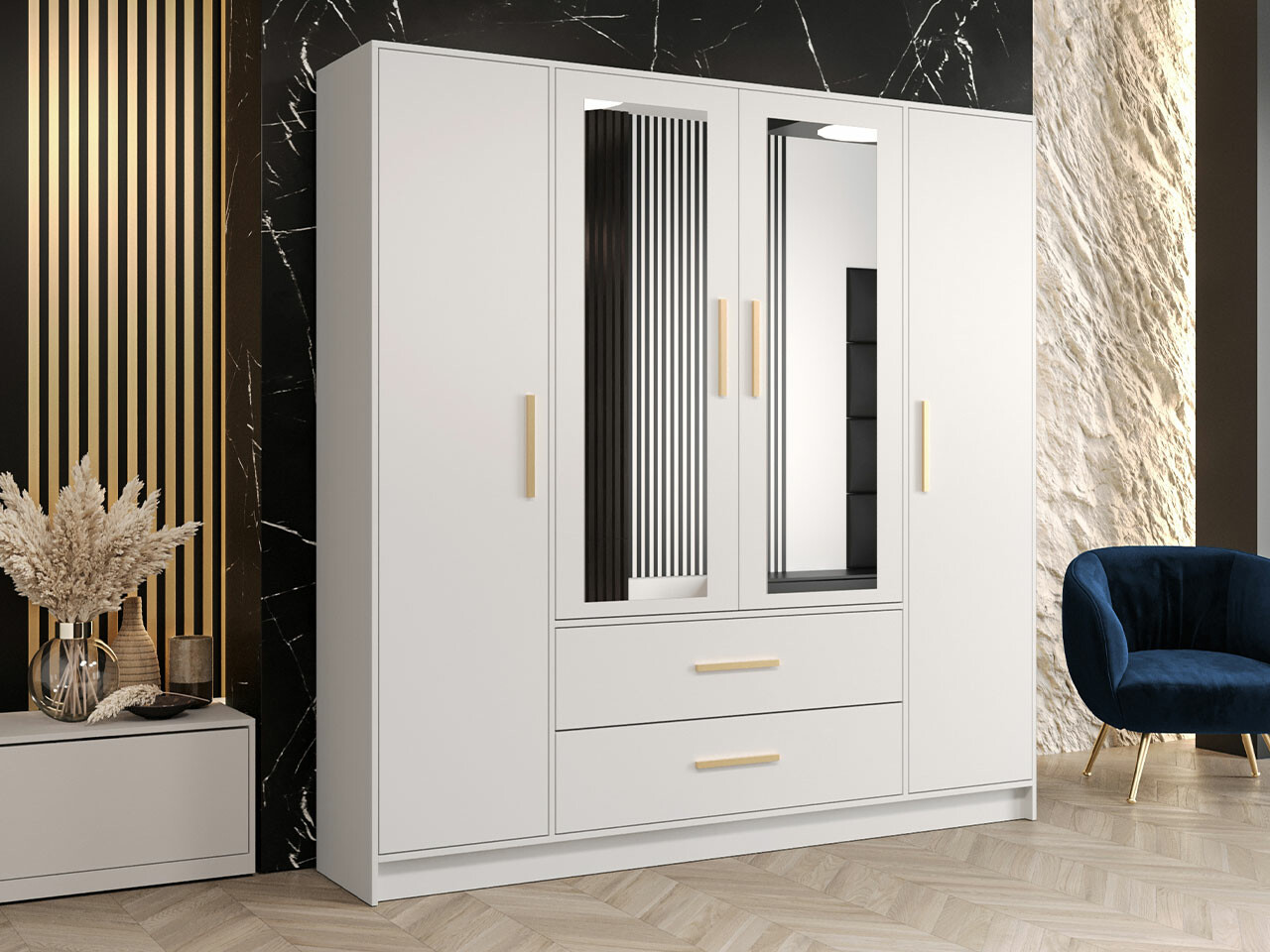 Kleiderschrank Weiss Gold